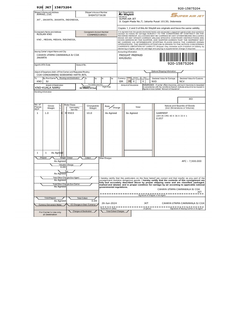 AWB No - 920-15875204 | PDF