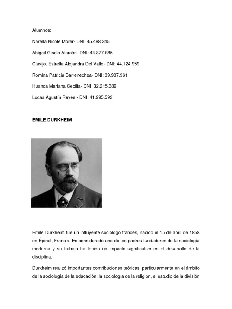 Aportes de Emile Durkheim a la Sociología | PDF | Emile Durkheim ...