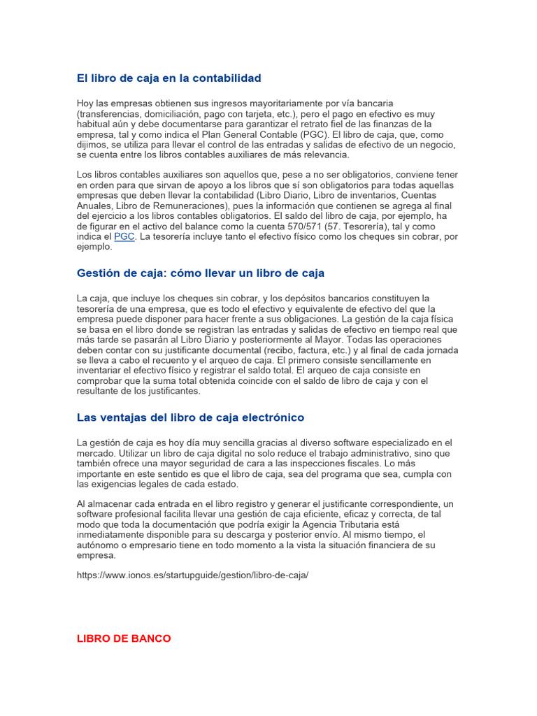Libro de Caja y Libro de Banco | PDF | Contabilidad | Bancos