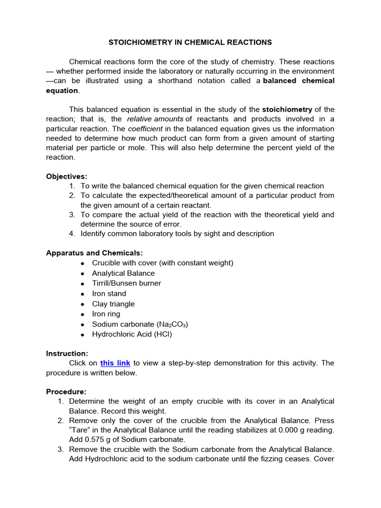 Activity No.3 STOICHIOMETRY | Download Free PDF | Stoichiometry | Chemical Reactions