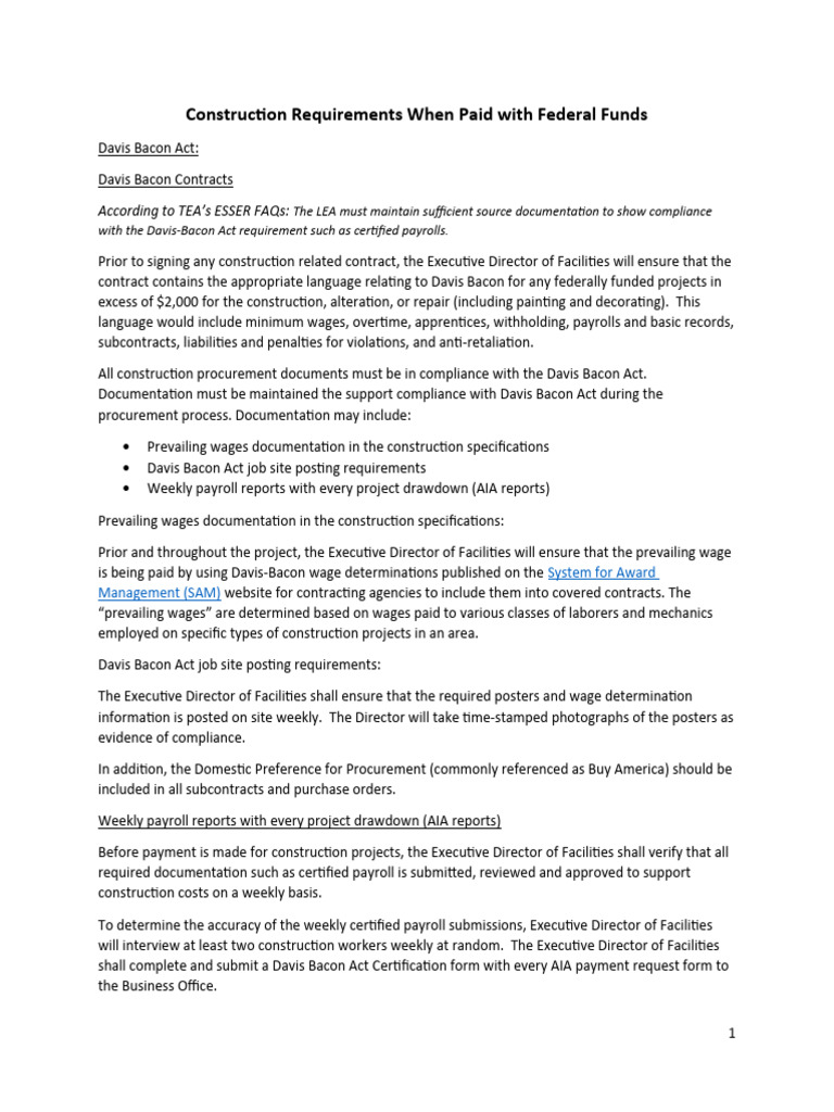 CONSTRUCTION FEDERAL FUNDS AND DAVIS BACON | PDF