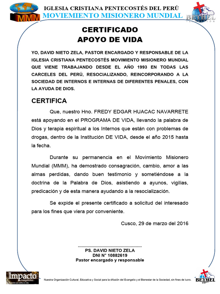 CERTIFICADO APOYO | PDF