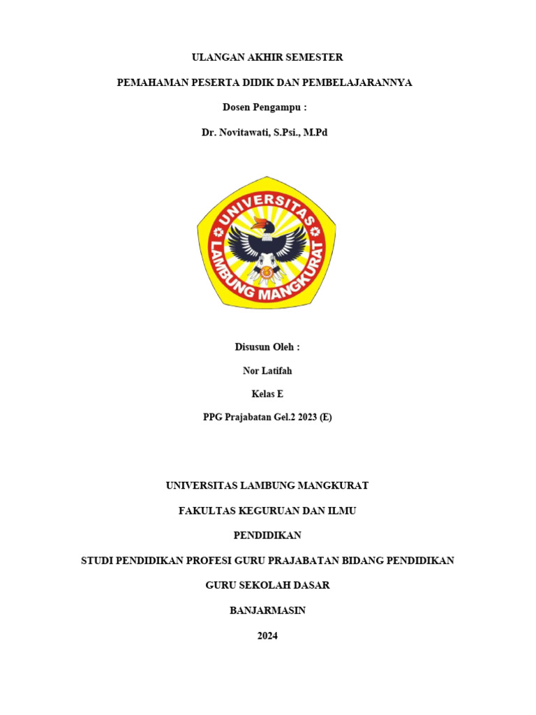 Nor Latifah - UAS - Pemahaman Tentang Peserta Didik Dan Pembelajarannya | PDF | Sains & Matematika