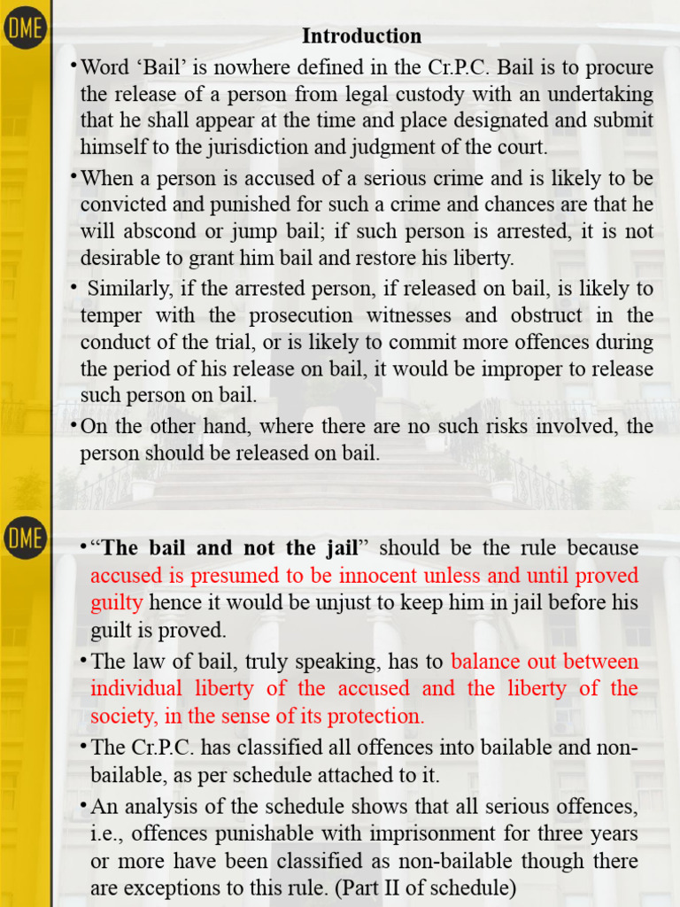UNIT 2.2 Provision For Bail Under The Code | PDF | Bail | Arrest