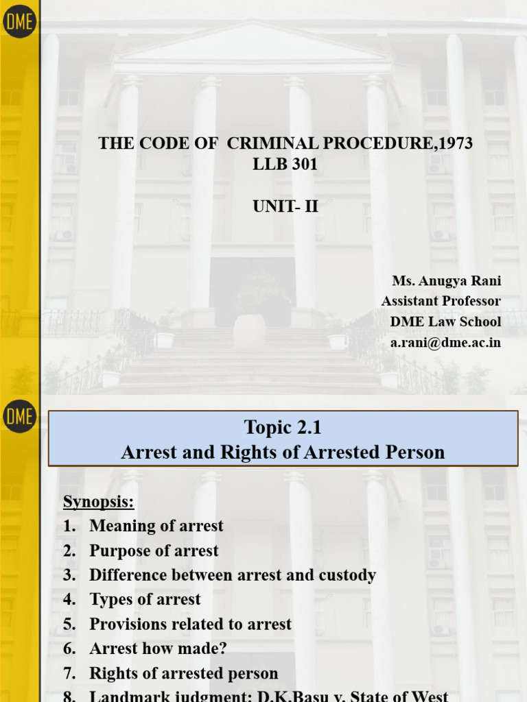 UNIT 2.1 Arrest and Rights of Arrested Person | PDF | Arrest | Bail