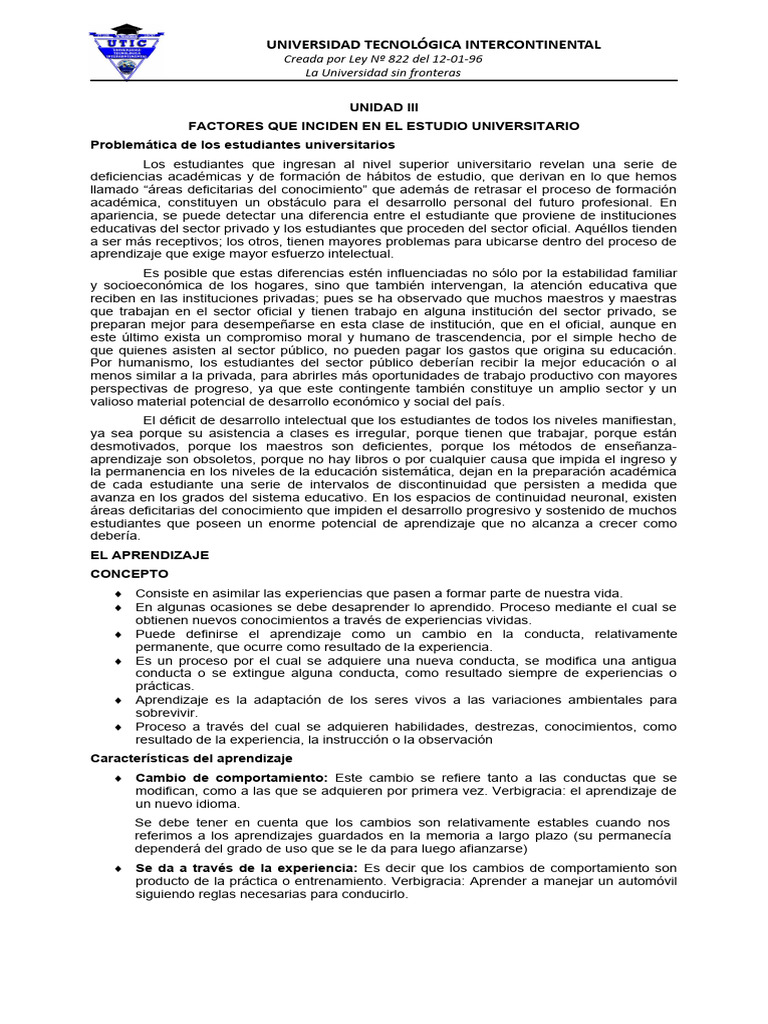 Unidad III | PDF | Percepción | Aprendizaje