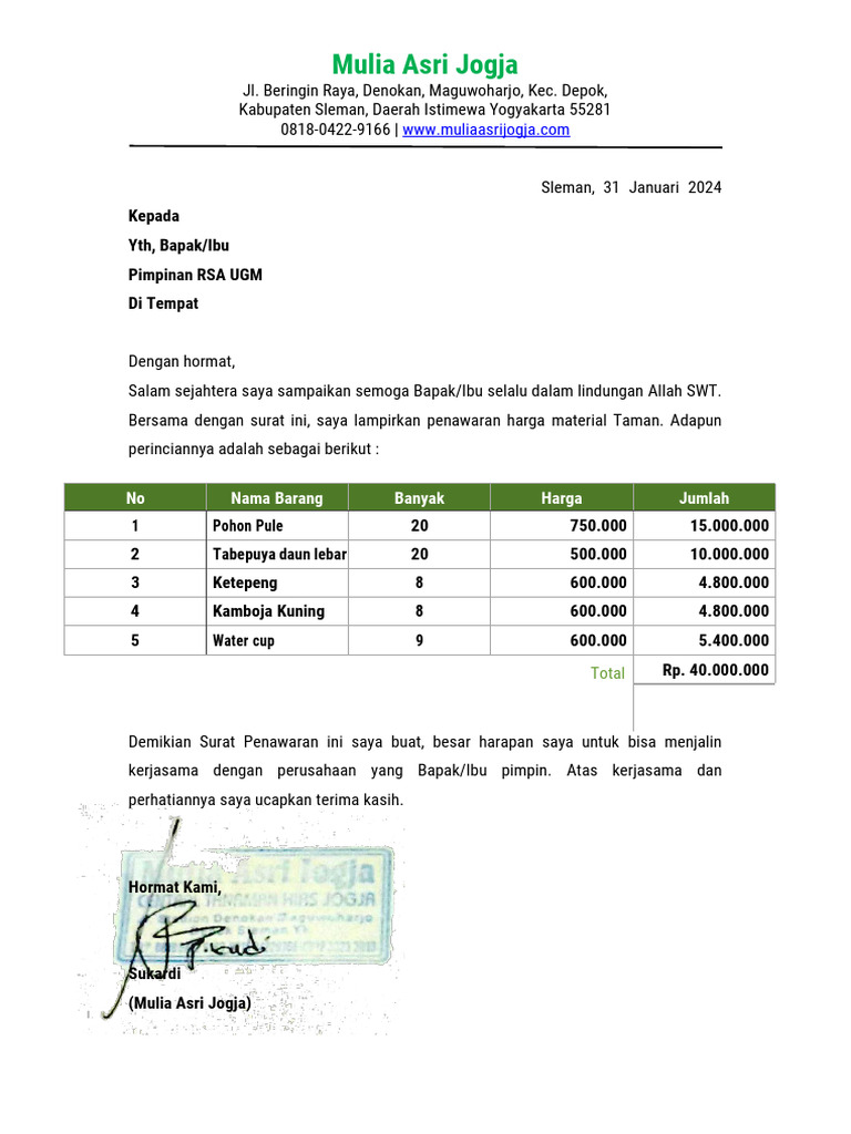 Penawaran Taman RSA UGM | PDF