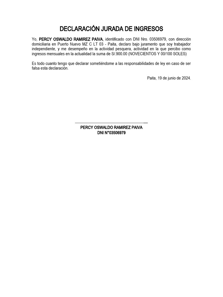 Declaración Jurada de Ingresos | PDF | Ciencias sociales