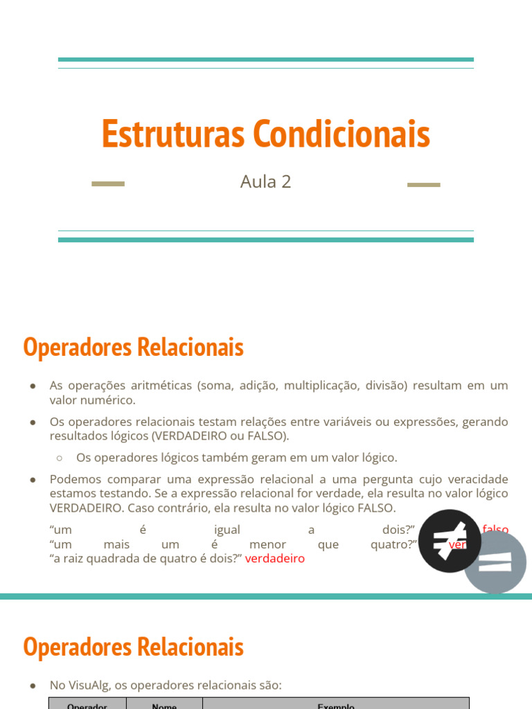 Aula 2 - Expressões Lógicas & Estruturas Condicionais | PDF ...