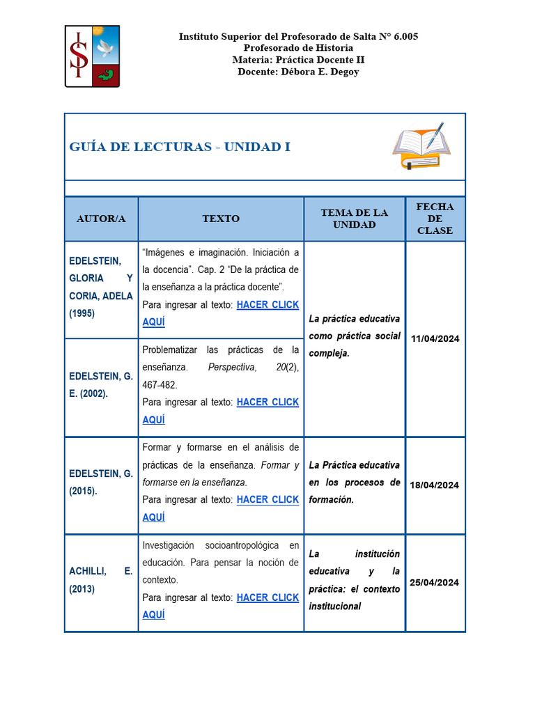 Guía de Lecturas - Unidad I - 2024 | PDF | Maestros | Enseñando