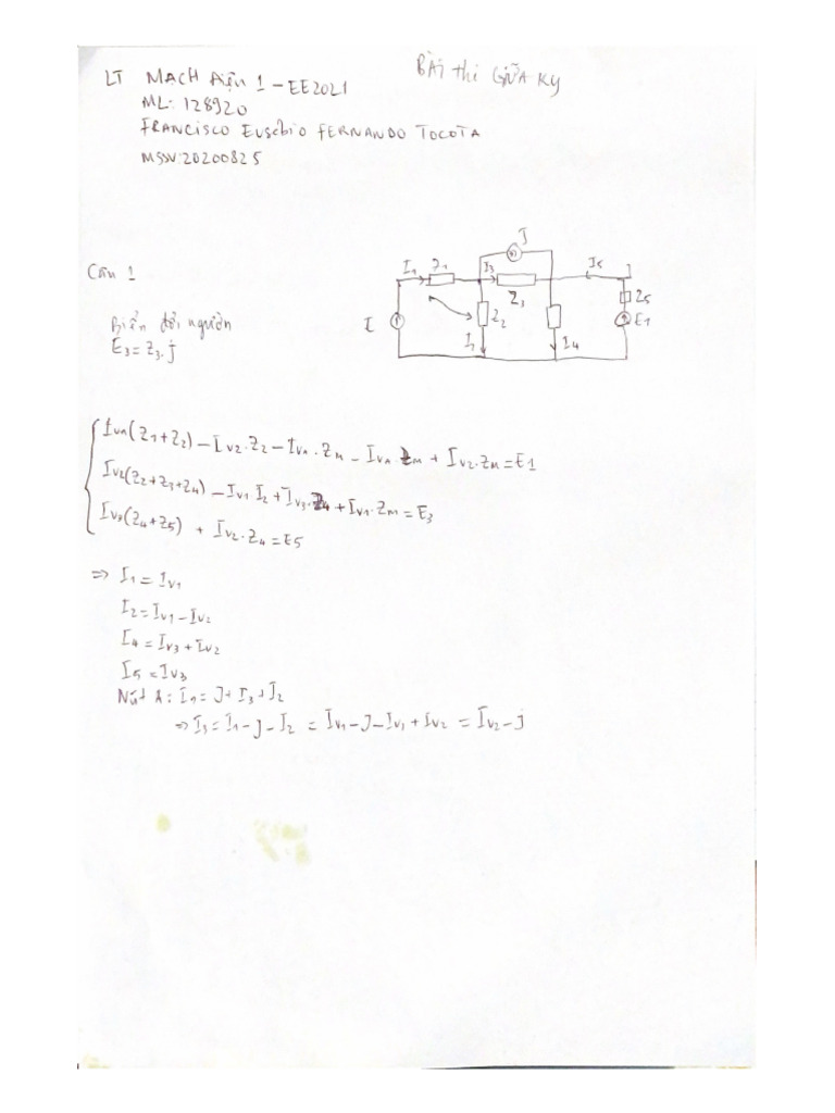 Bai Thi Giua Ky LT Mach Dien 1 | PDF