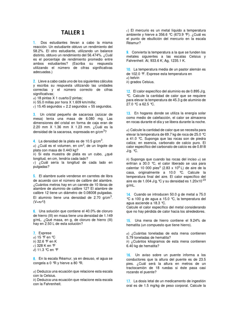 TOC 2024 I TALLER 1 | Descargar gratis PDF | Celsius | Temperatura