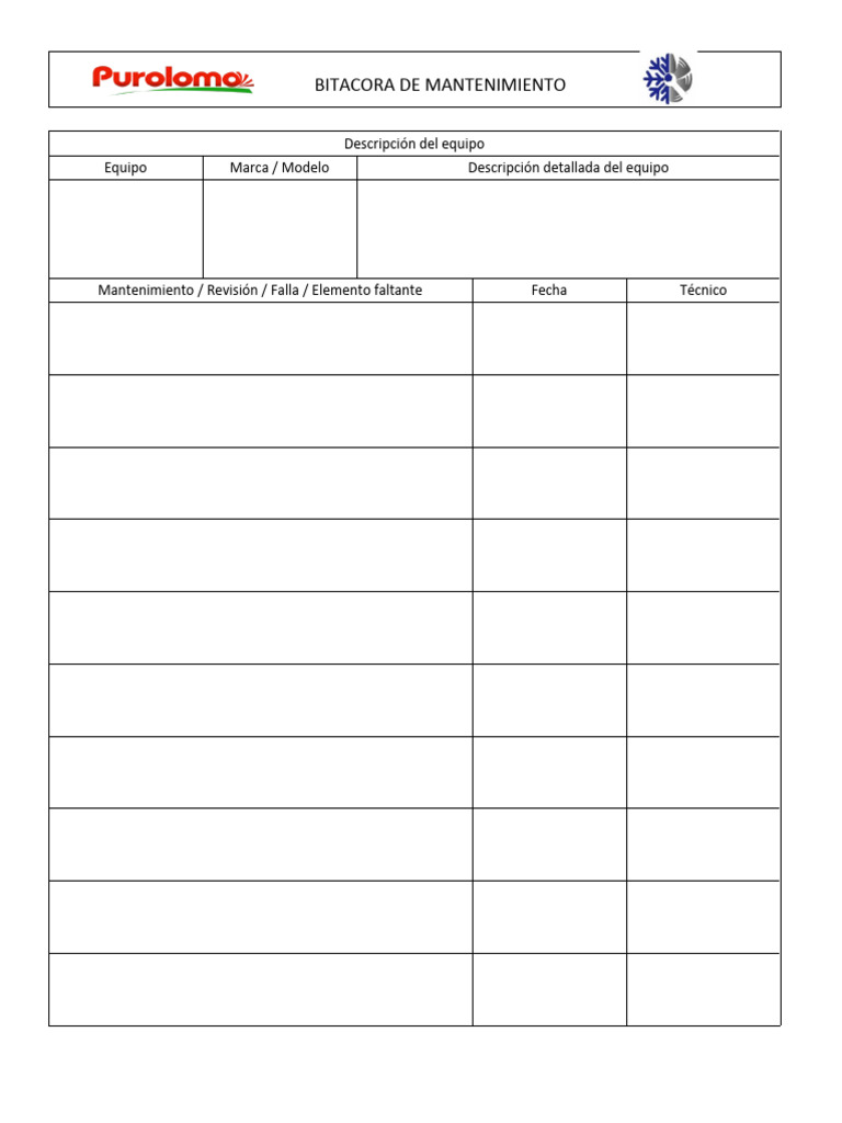 Bitacora de Mantenimiento | PDF