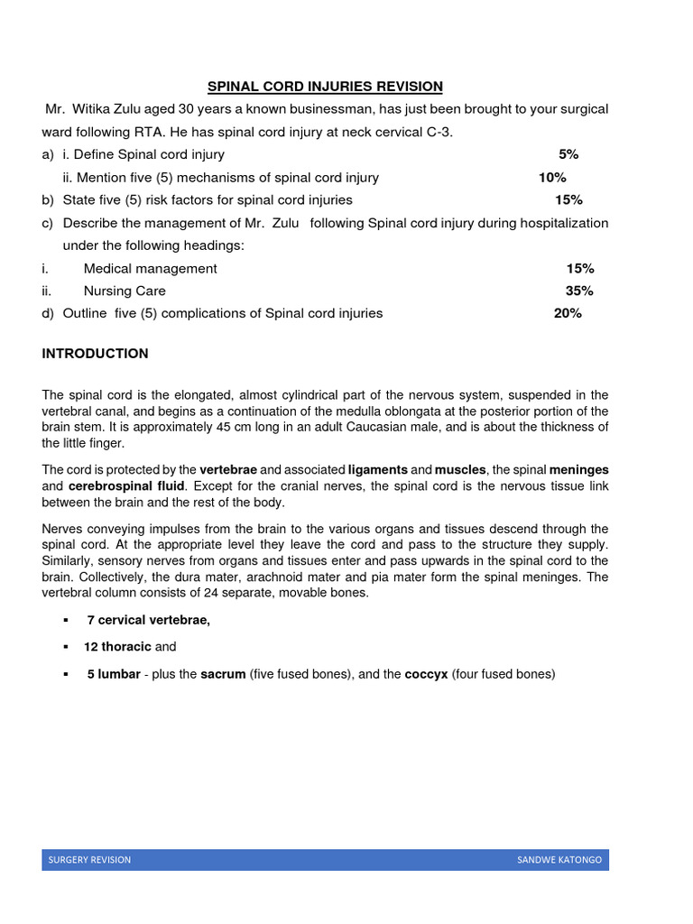Spinal Cord Injuries Revision | PDF | Vertebral Column | Spinal Cord Injury