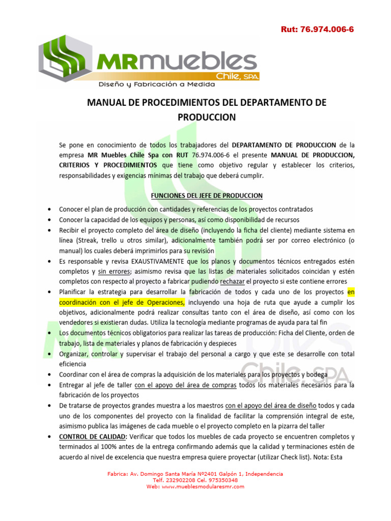 Manual de Procedimientos de Producción | PDF | Business | Diseño