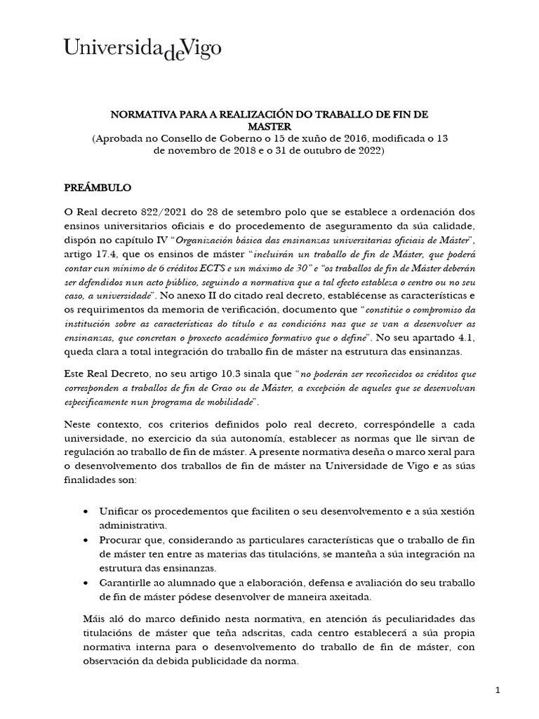 Normativa de Realización Do TFM | PDF