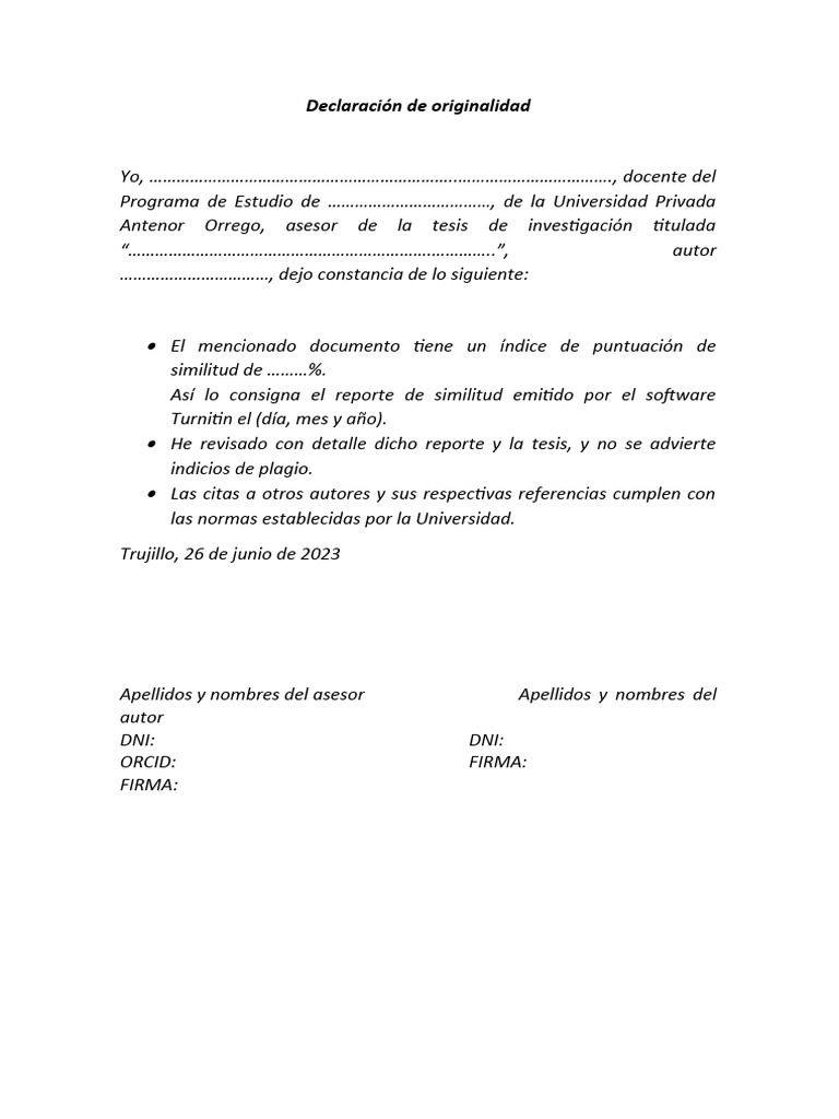 Declaración de Originalidad | PDF
