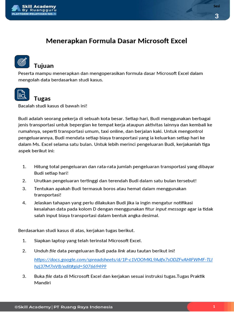 TPM 1 Menggunakan Formula Sederhana Excel (Totok) .Docx - Edited - Edited | PDF