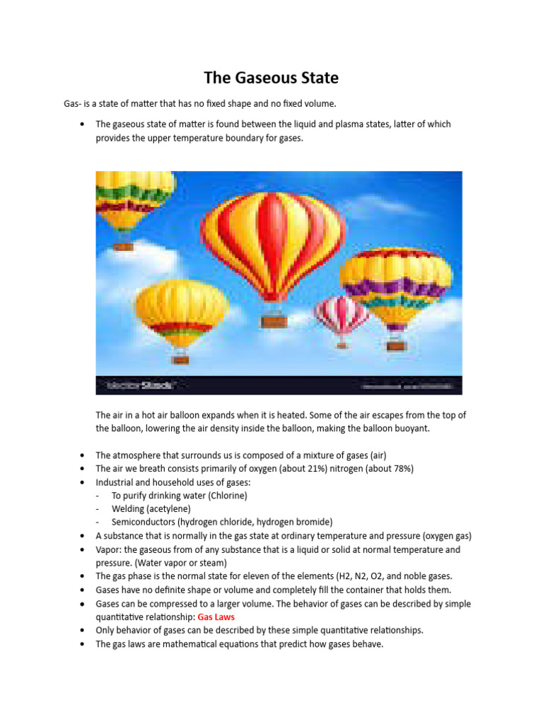 The Gaseous State | PDF | Gases | Pressure