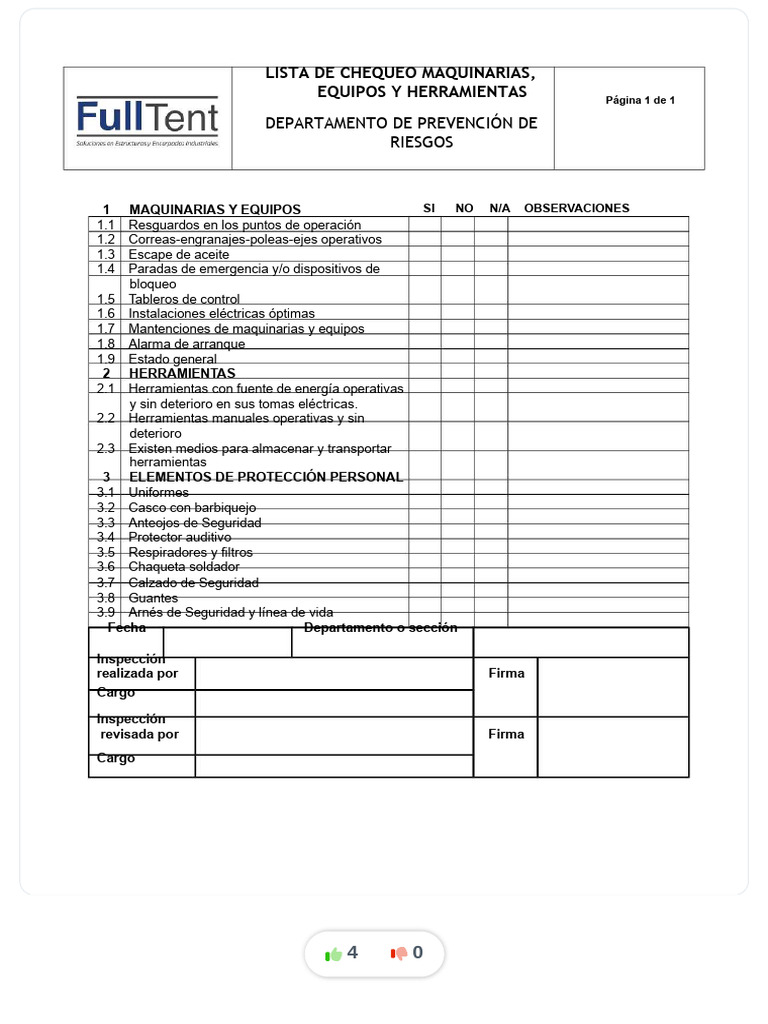 Checklist Maquinarias Herramientas y Equipos - Compress | PDF