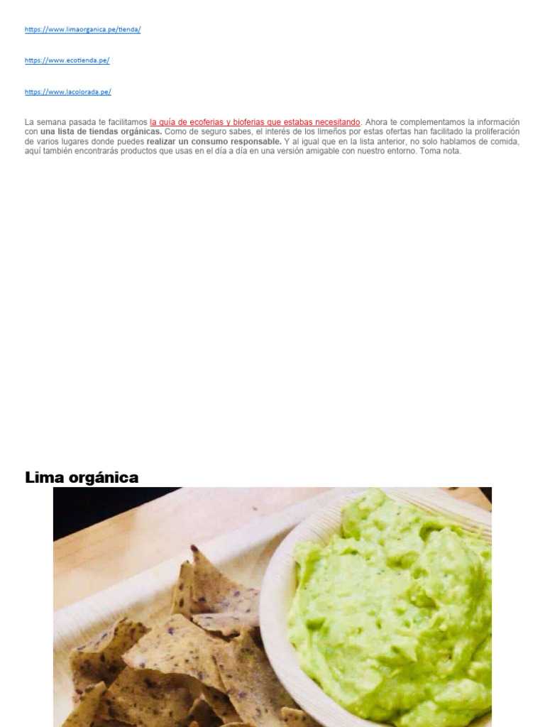 Guía de Tiendas Orgánicas en Lima | PDF | Alimentos | Facebook