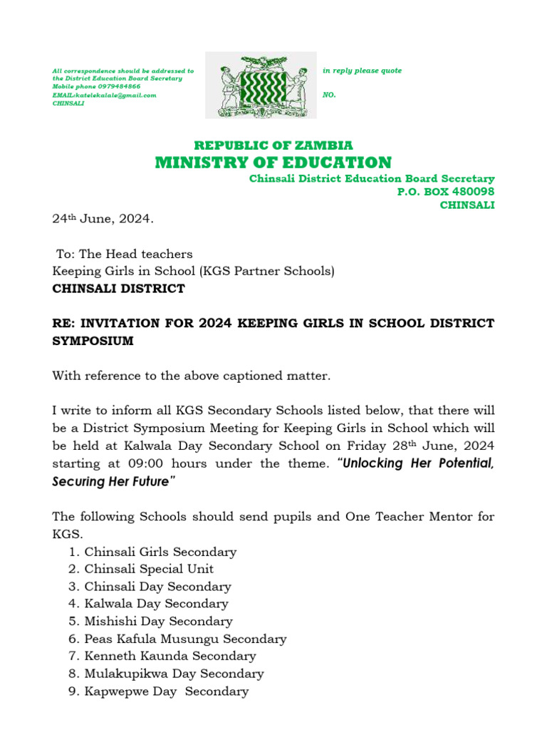 Invatation Letter - For District Syposium 2024 | PDF