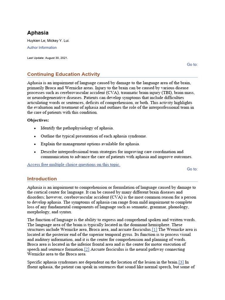 Aphasia | Download Free PDF | Aphasia | Speech