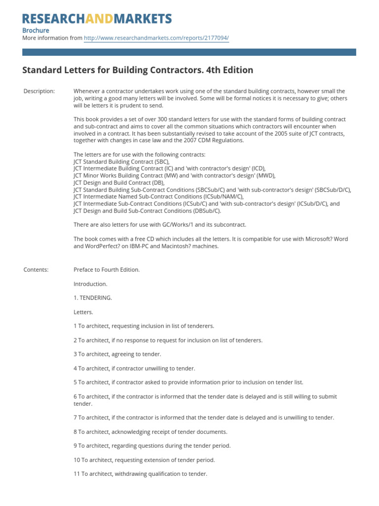 Standard Letters For Building Contractors 4th | PDF | Architect | Insurance