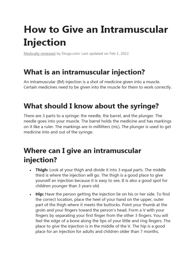 How To Give An Intramuscular Injection | PDF | Injection (Medicine ...