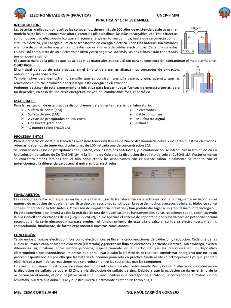 Práctica #2 Pila Daniell | PDF | Redox | Electroquímica