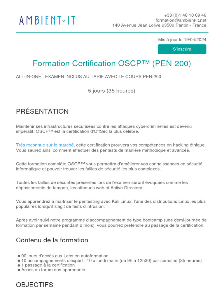 Formation Certification OSCP™ en France | PDF | Test d'intrusion | Linux