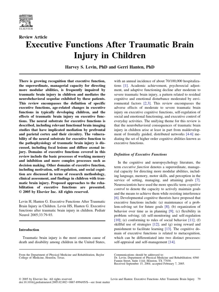 Levin 2005 Pediatric-Neurology Executive Function TBI | PDF | Executive Functions | Working Memory