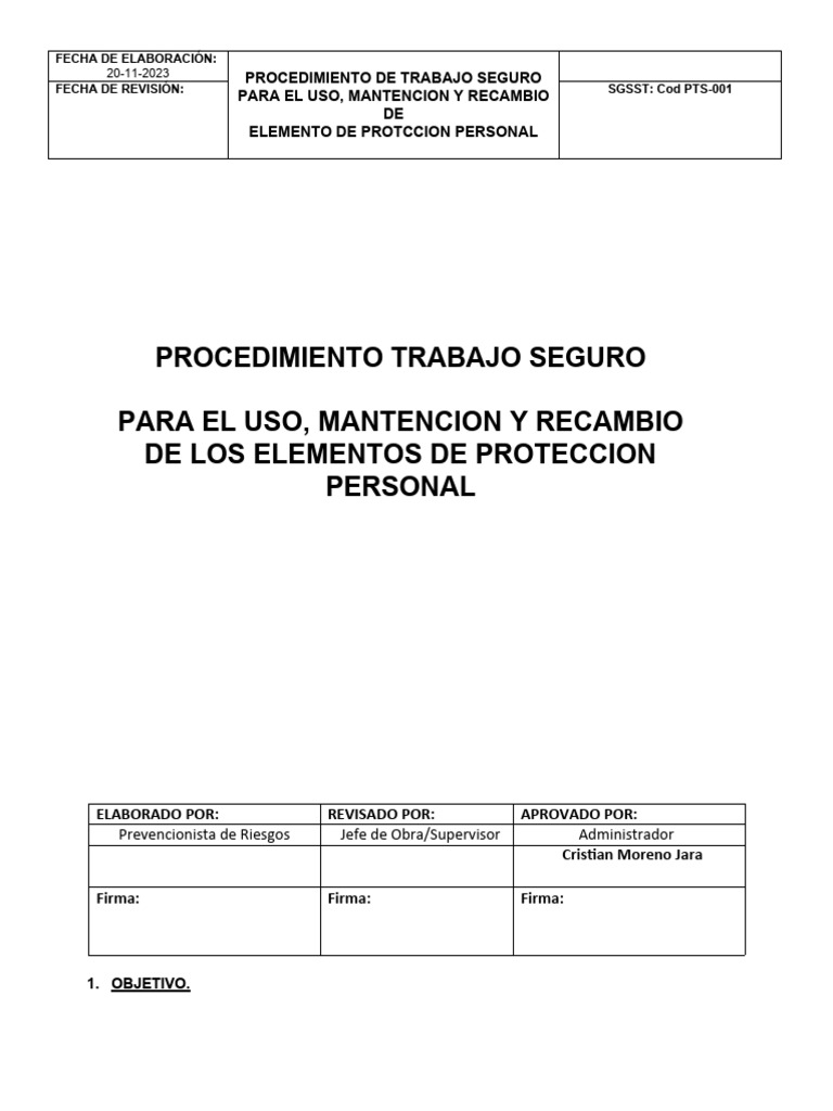 PTS Uso de Epp | PDF | Guante | Agua