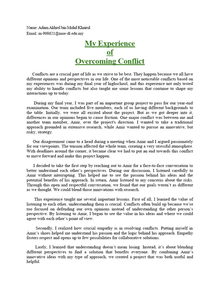 My Experience of Overcoming Conflict | PDF | Empathy | Experience