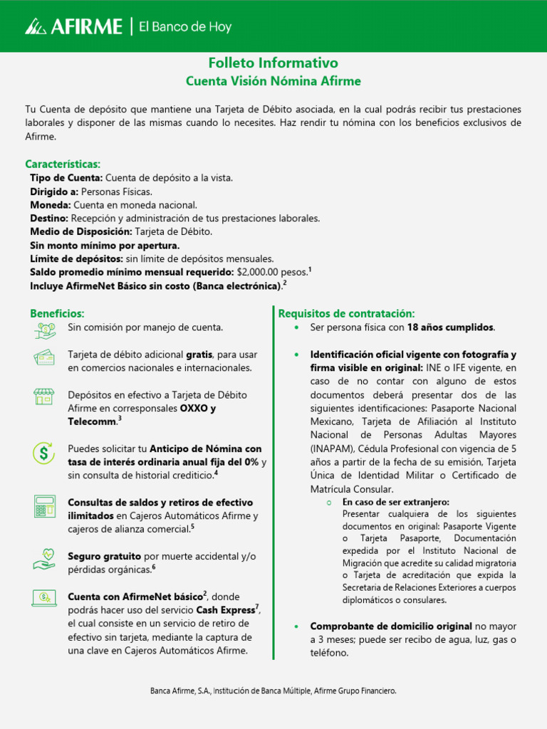 Cuenta Visión Nómina Afirme: Beneficios y Requisitos | PDF | Tarjeta de ...