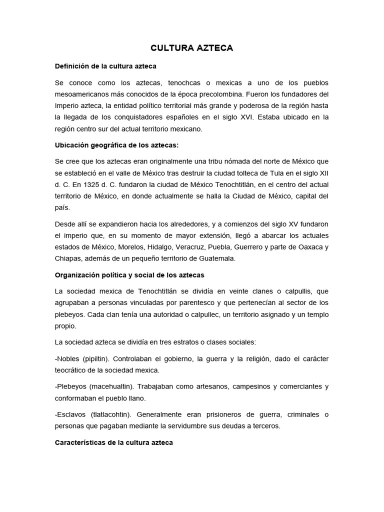 Cultura Azteca | PDF | Mesoamérica | México