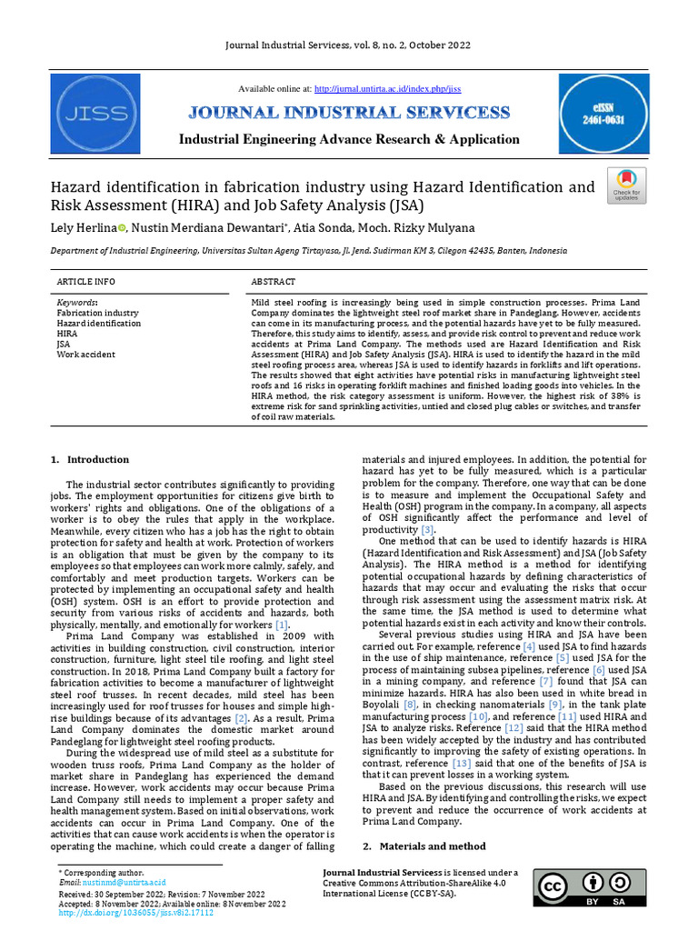 Hazard Identification in Fabrication Ind | PDF | Occupational Safety And Health | Risk
