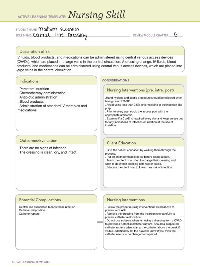 Nursing+Skill+Template Central Line Dressing PCC1 L | PDF | Intravenous ...
