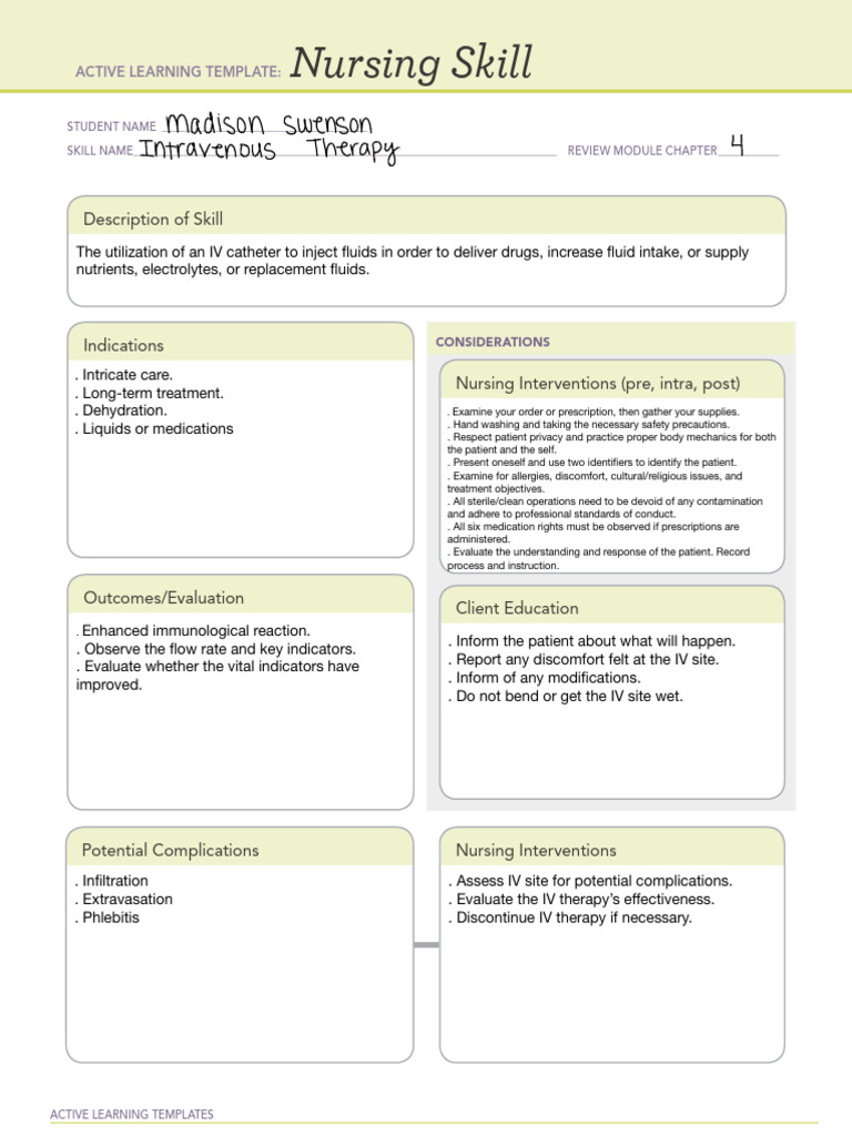 Nursing+Skill+Template IV Med Administration PCC1 L | PDF | Intravenous ...