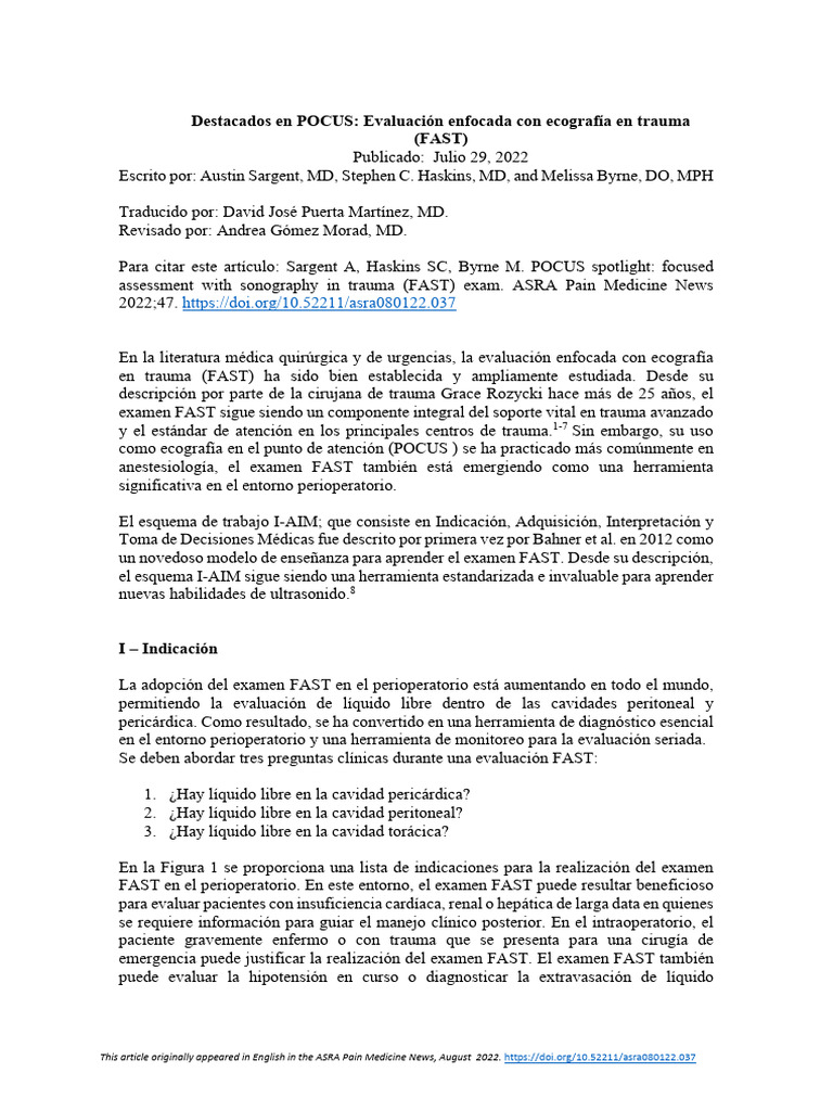 Asra Pocus Fast Spanish | PDF | Bilis | Ultrasonido médico