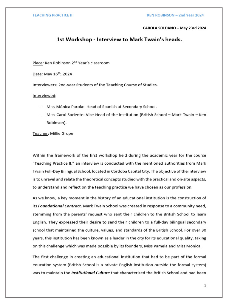 Teaching Practice II First Workshop - Carola Soldano | PDF | Teachers | Liberal Arts Education