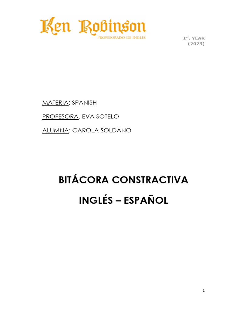 Bitácora Constractiva Inglés Español-Carola Soldano | PDF | Verbo | Adjetivo
