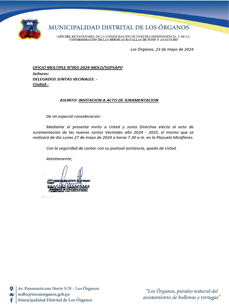 Oficio Invitacion A Juramentacion | PDF | Derecho | Hogar, jardinería y ...