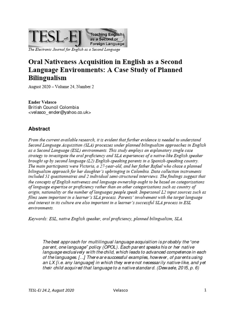 PPR - Oral Nativeness Acquisition in English As A Second Language ...