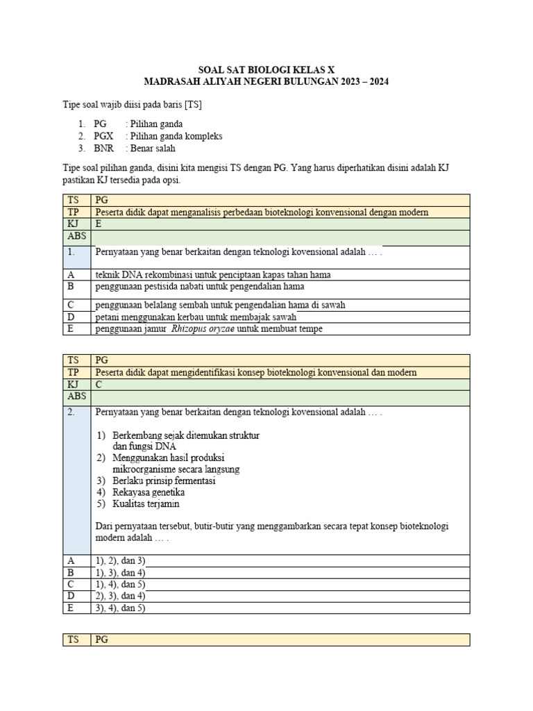 Soal Biologi Kelas X Kumer Semester Genap 2023 - 2024 | PDF