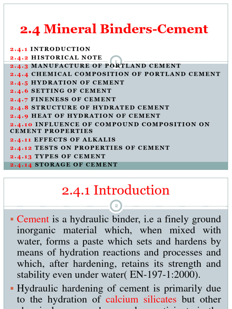Lecture 10 Mineral Binders Cement | PDF | Cement | Concrete