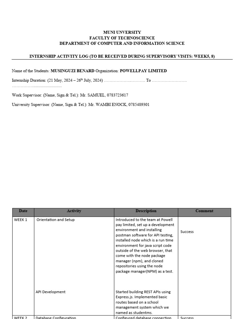 Internship Activity Log Pdf Databases Java Script 