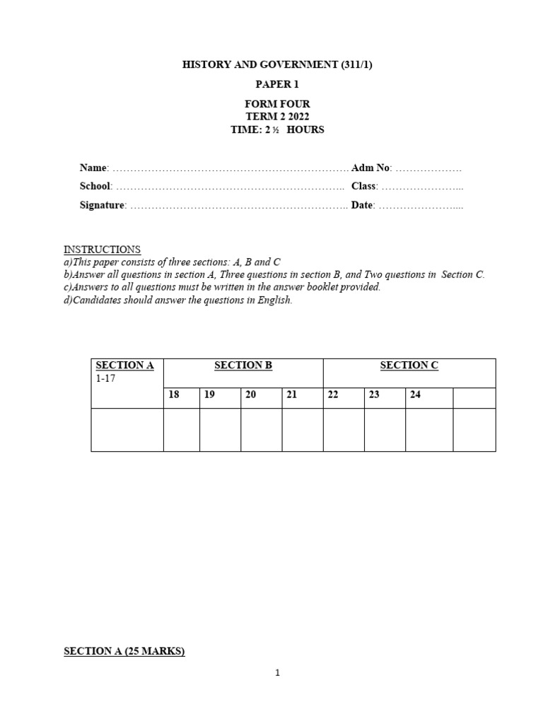 Hist PP1 QS 1 | PDF | Kenya | Government