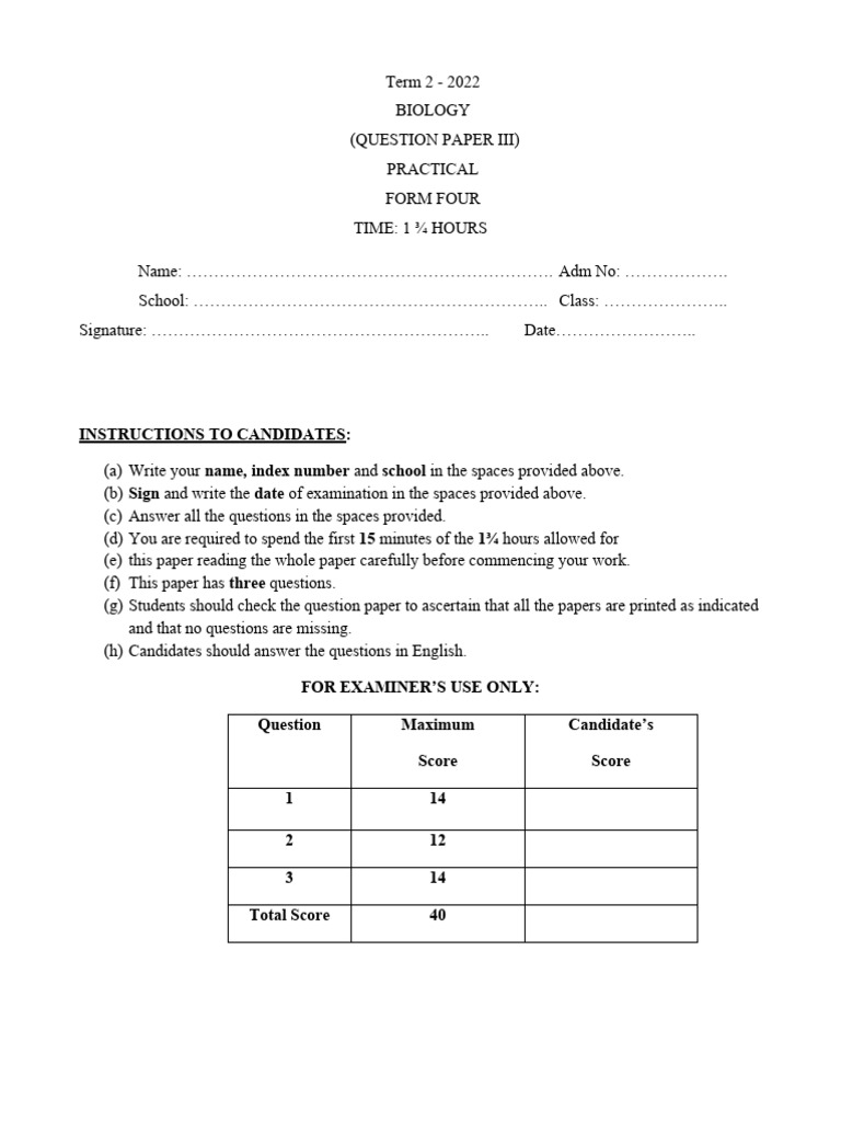 Bio F4 PP3 QS 1 | PDF | Teaching Methods & Materials