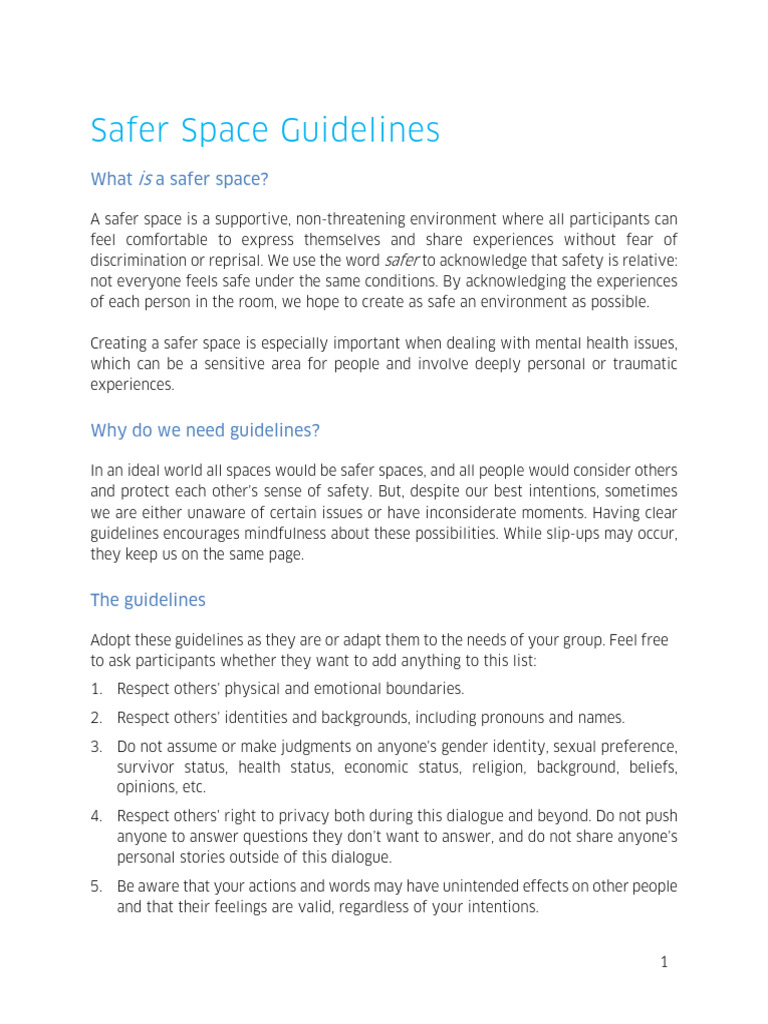 Safer Space Guidelines for Supportive Environments | PDF | Experience ...